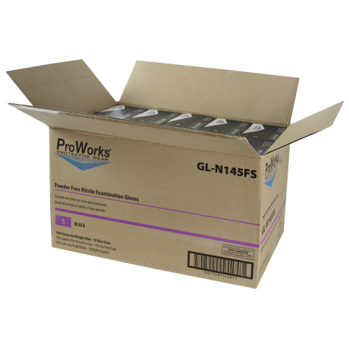 ProWorks Black Nitrile Exam Gloves, Powder-Free, 5 mil (HOS-GL-N145F) - S
