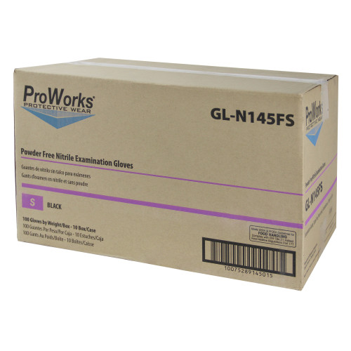 ProWorks Black Nitrile Exam Gloves, Powder-Free, 5 mil (HOS-GL-N145F) - S